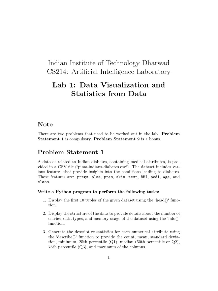 Lab 1 Data Visualization and Statistics From Data | PDF | Descriptive Statistics | Statistical ...