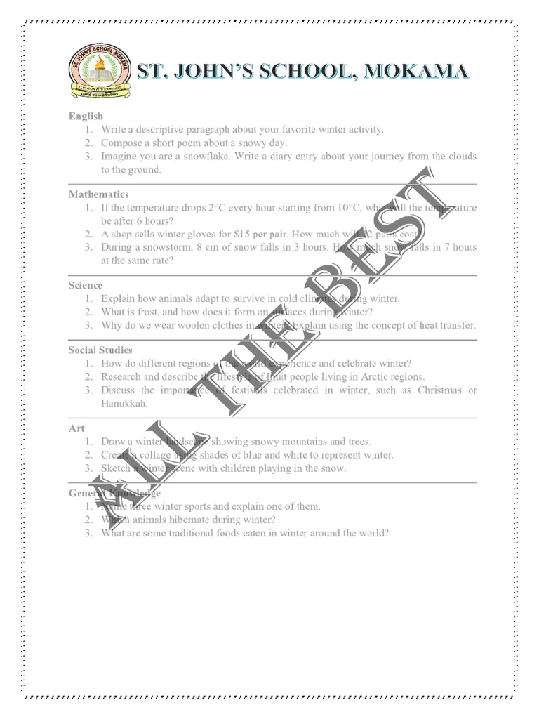 Class 7 Winter Homework | PDF