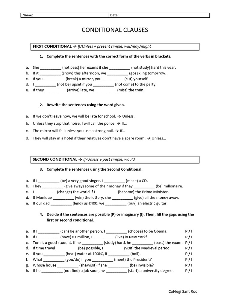 conditional clauses EXERCISES (1) | PDF | Sentence (Linguistics) | Linguistic Morphology
