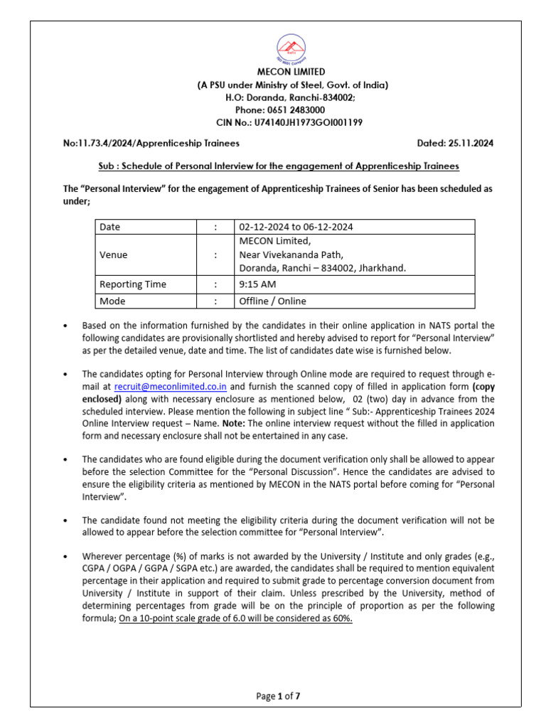 Interveiw Invitation Note | PDF