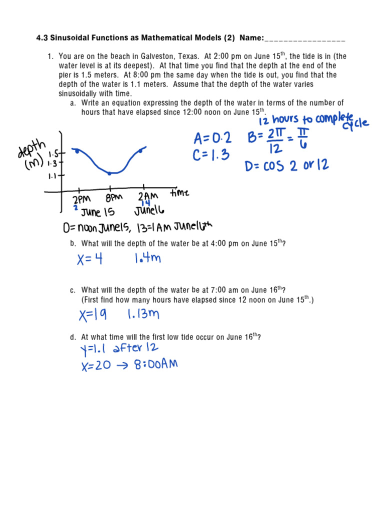 3 HW Sinusoidal Functions As Mathematical Models 1 | PDF | Tide ...