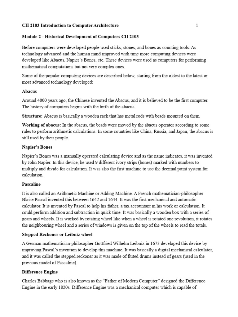 Module 2 - Historical Development of Computers CII 2103 | PDF ...