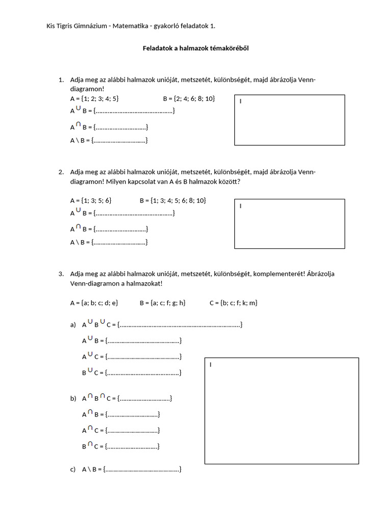 Halmazok Feladatok | PDF