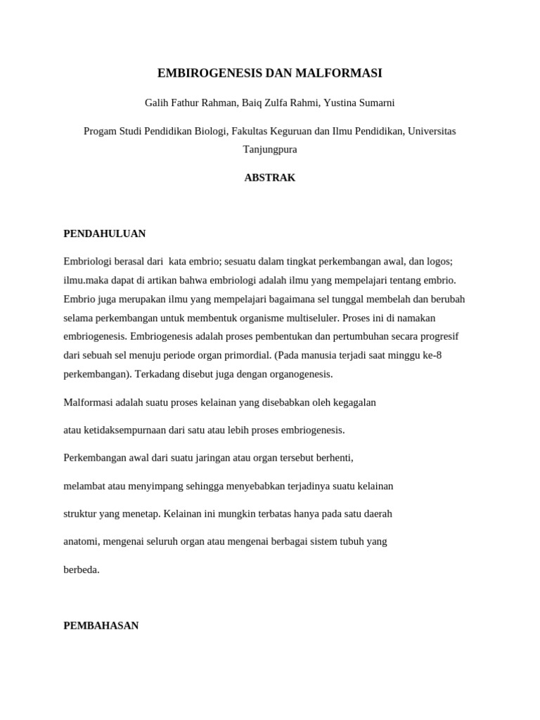 Paper Embriogensis Dan Malformasi | PDF