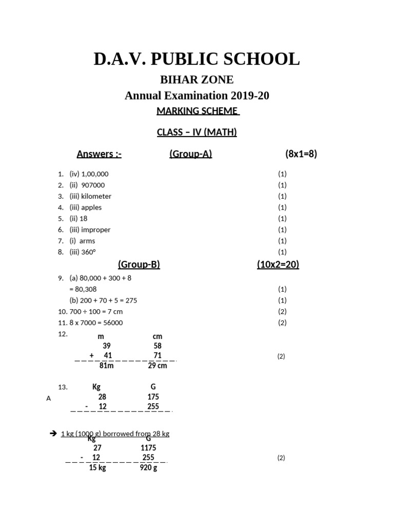 Class 4 Maths Marking Scheme (2019-20) | PDF | Elementary Geometry ...