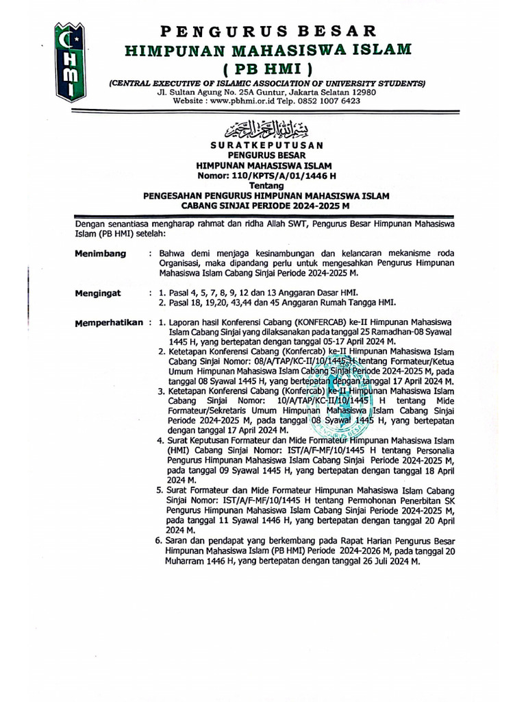 SK Hmi Cabang Sinjai | PDF