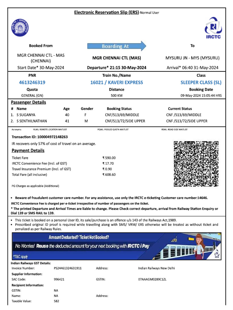 Ticket Mysore Cftri | PDF