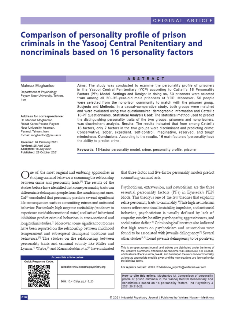 Comparison of Personality Profile of Prison.20 | PDF | Psychopathy ...