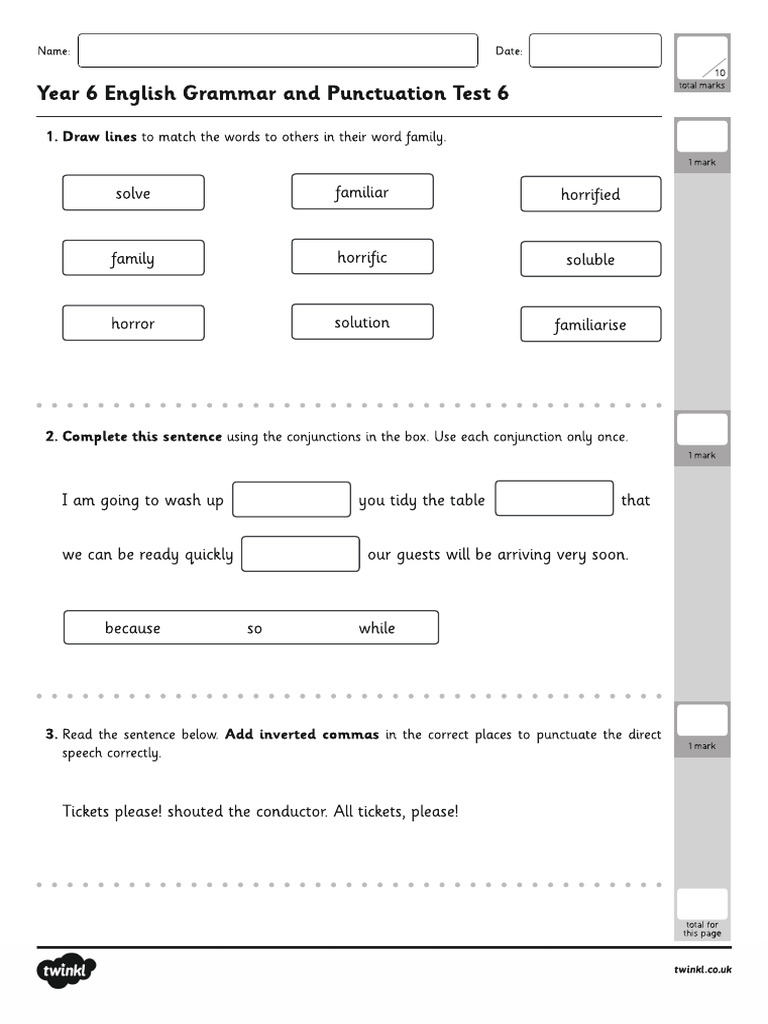 Year 6 English Grammar and Punctuation Test 6 | PDF