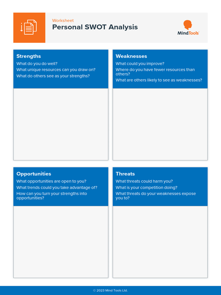 Personal SWOT Analysis Worksheet | PDF | Swot Analysis