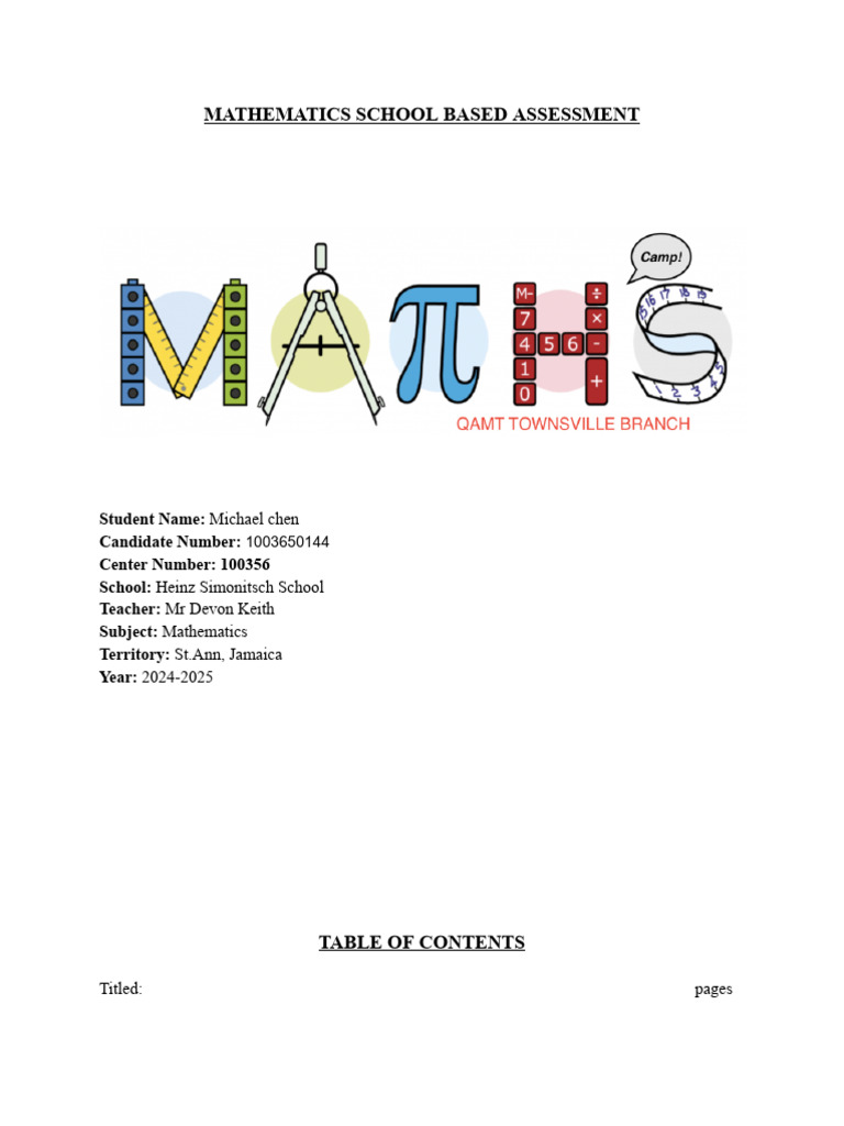 Math SBA | PDF | Matrix (Mathematics) | Mathematics