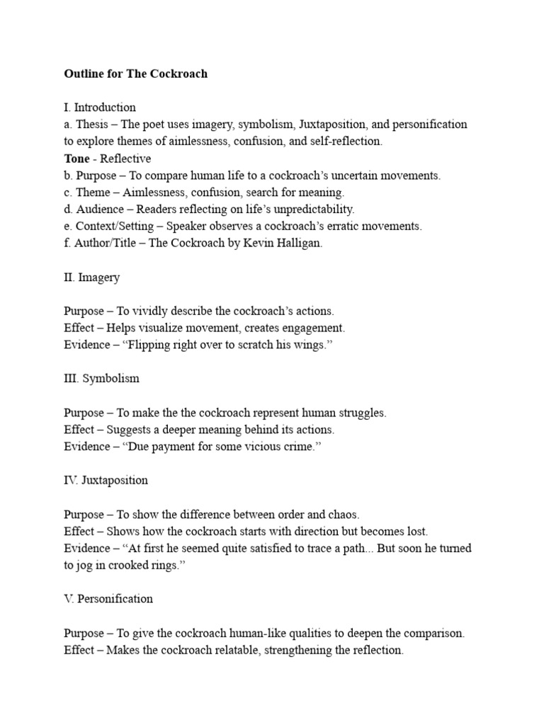 Analyzing "The Cockroach" Poem Themes | PDF