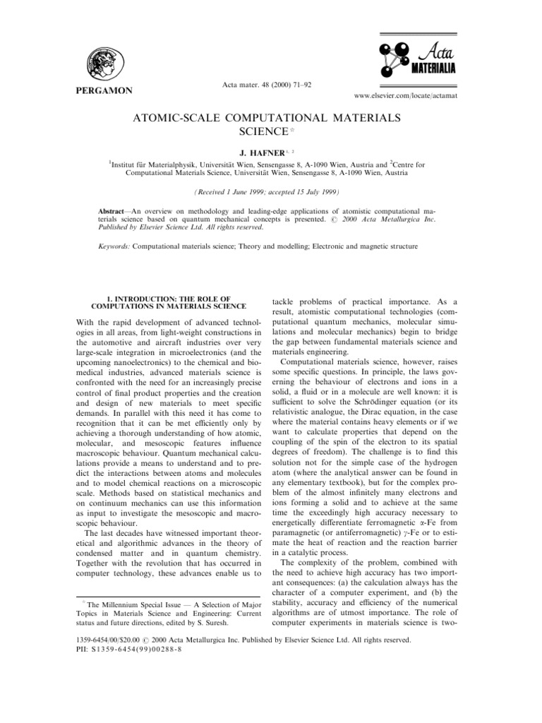 Atomic-Scale Computational Materials | PDF | Density Functional Theory ...