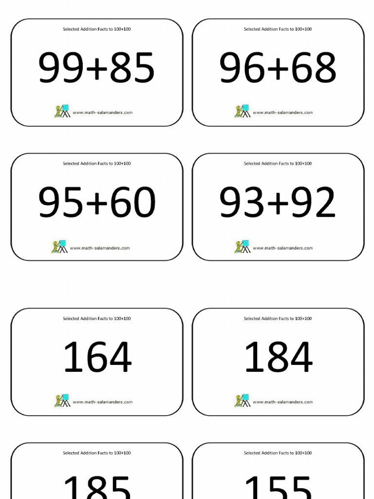 Addition Facts To 100 Plus 100 Selection Answers | PDF