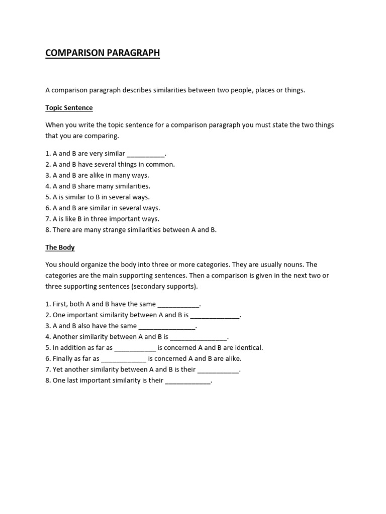 Compare Contrast Paragraph Package - Phrases | PDF | Adjective | Verb