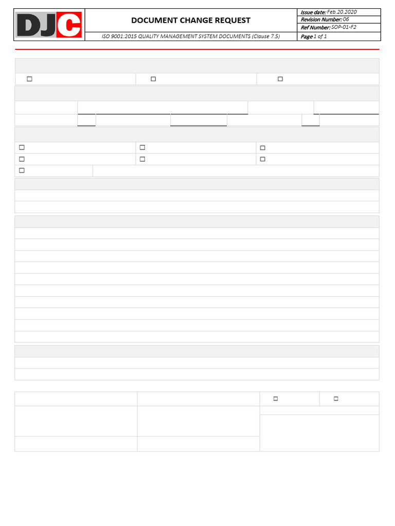 SOP-01-F2 Document Change Request Rev.06 Feb.20.2020 | PDF