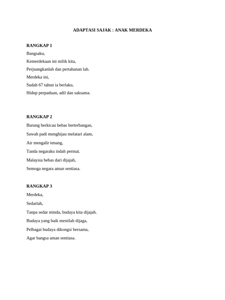 Sajak Kemerdekaan Anak Merdeka | PDF