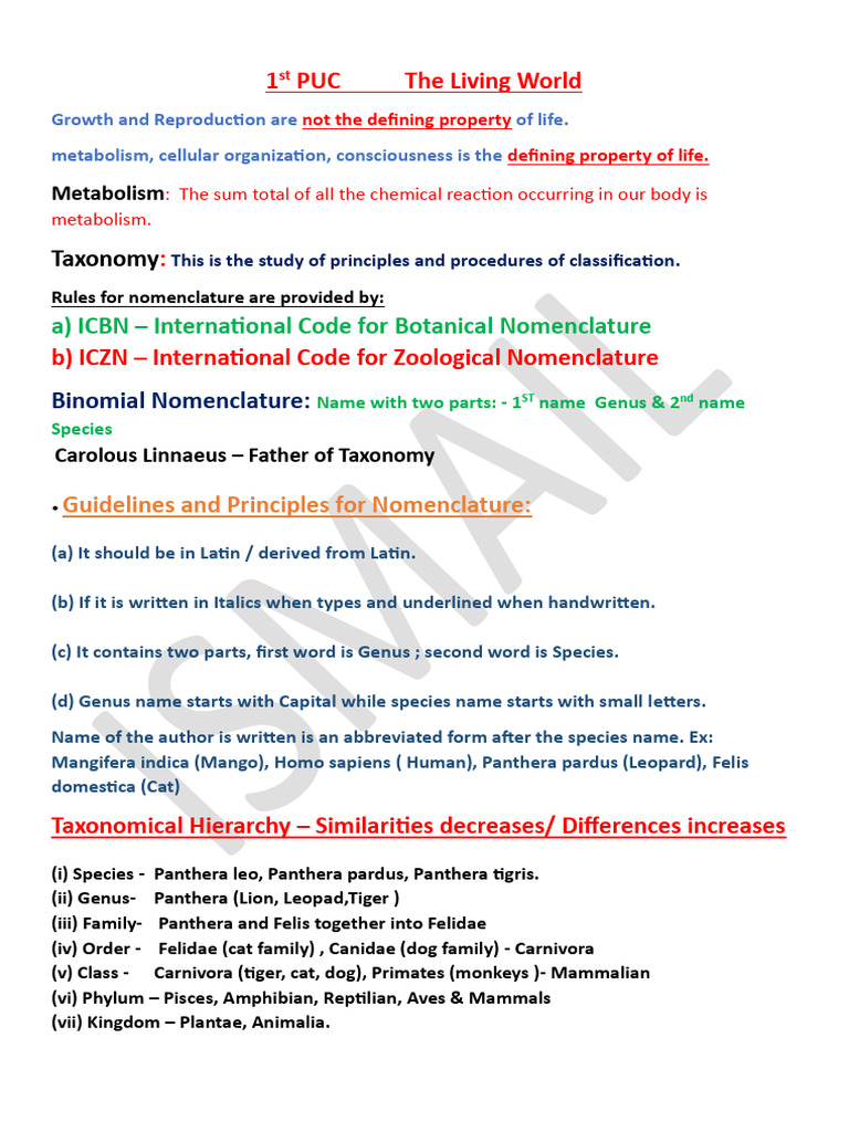 Biology Notes for 1st PUC Students | PDF | Meiosis | Mitosis