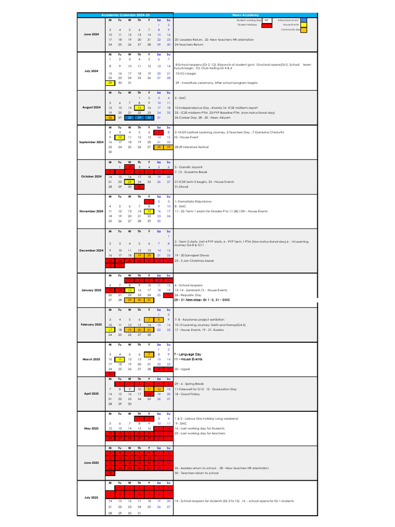 Neev Academy Academic Calendar 2024-25 | PDF | Entertainment Events ...