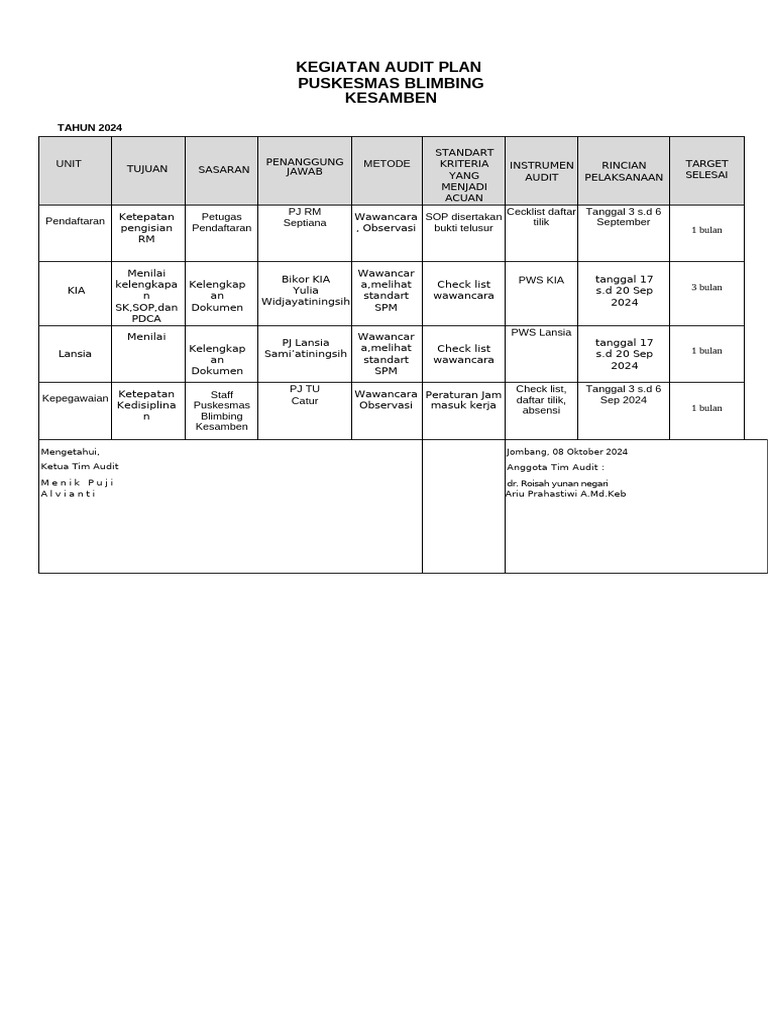 Audit Plan 2024 Revisi | PDF