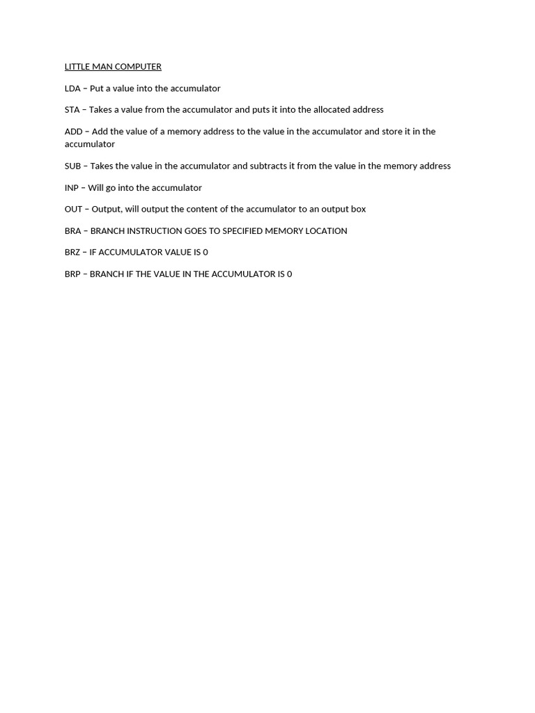 Little Man Computer Commands | PDF
