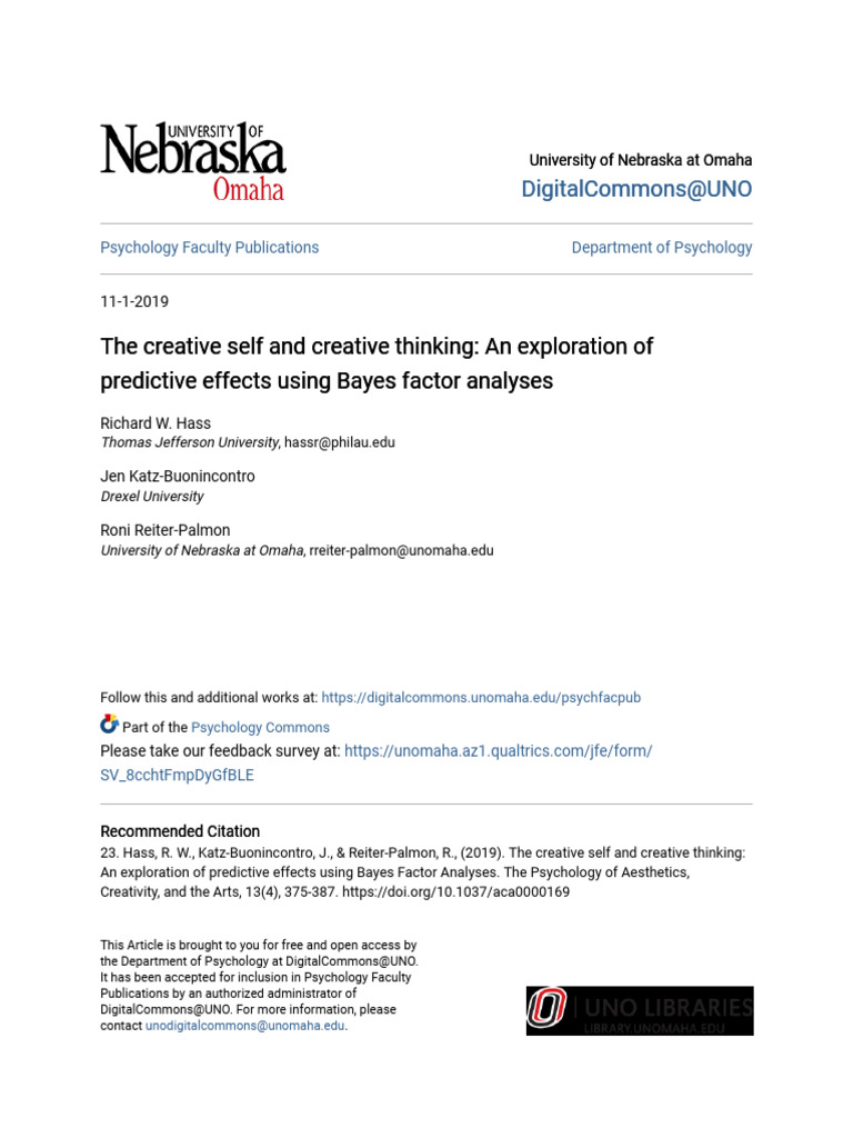 The Creative Self and Creative Thinking - An Exploration of Predic | PDF | Dependent And ...