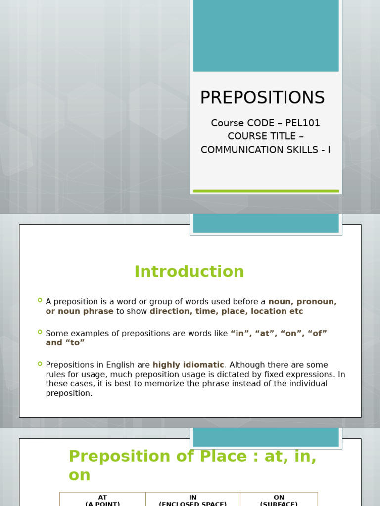 Lecture 6 Prepositions | PDF | English Language | Verb