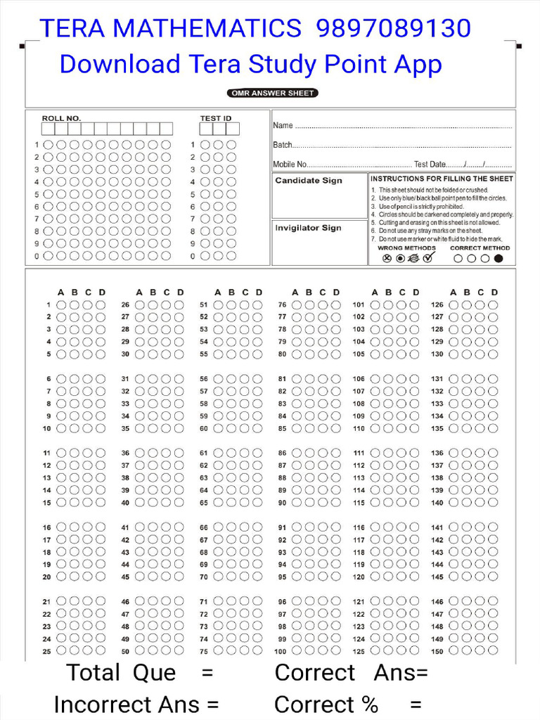 150 Questions OMR Sheet | PDF