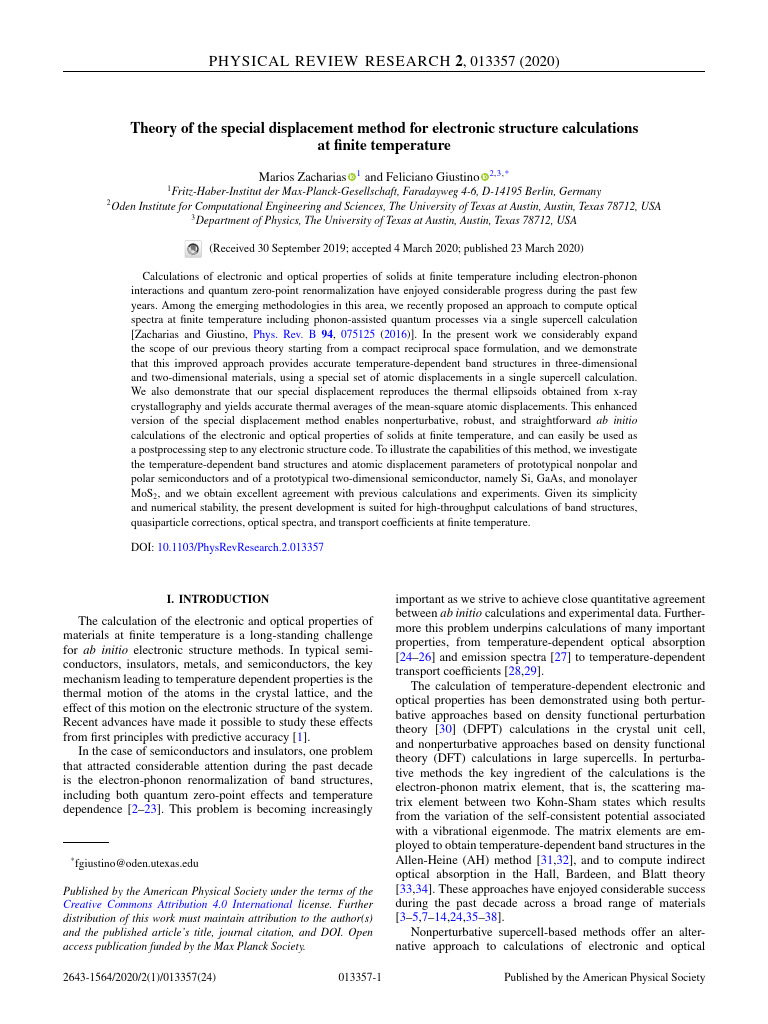 Theory of the special displacement method for electronic structure calculations at finite ...