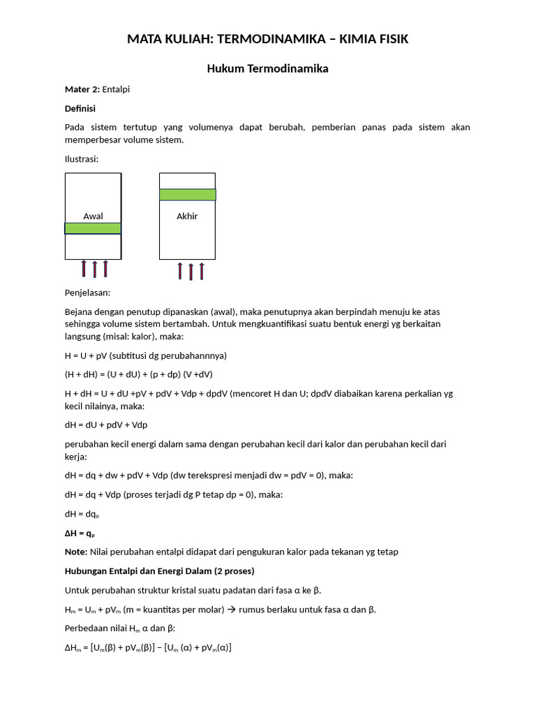 Rumus Entalpi dalam Termodinamika | PDF
