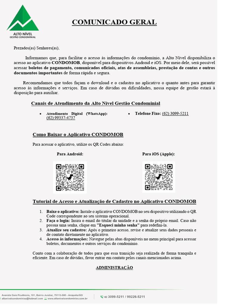 COMUNICADO GERAL - CONDOMOB | PDF