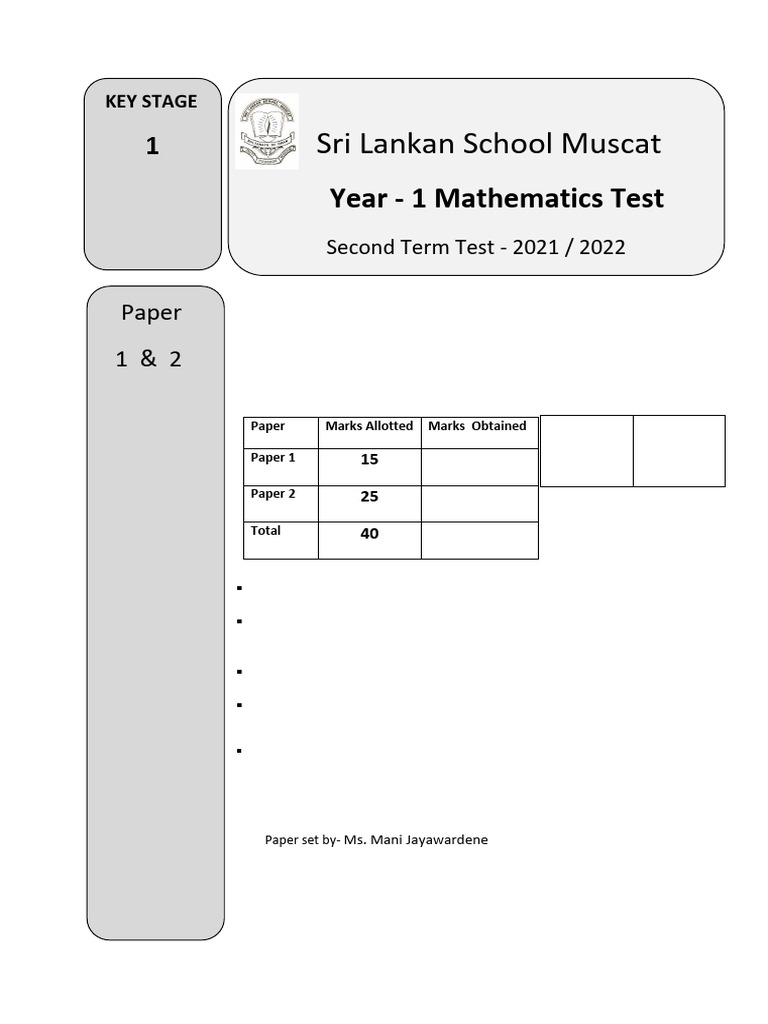 Mathematics Year 1-Second Term Test 2021-2022 | PDF | Mathematics