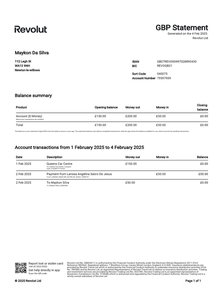 Account Statement - 2025 02 01 - 2025 02 04 - en GB - 338223 | PDF ...