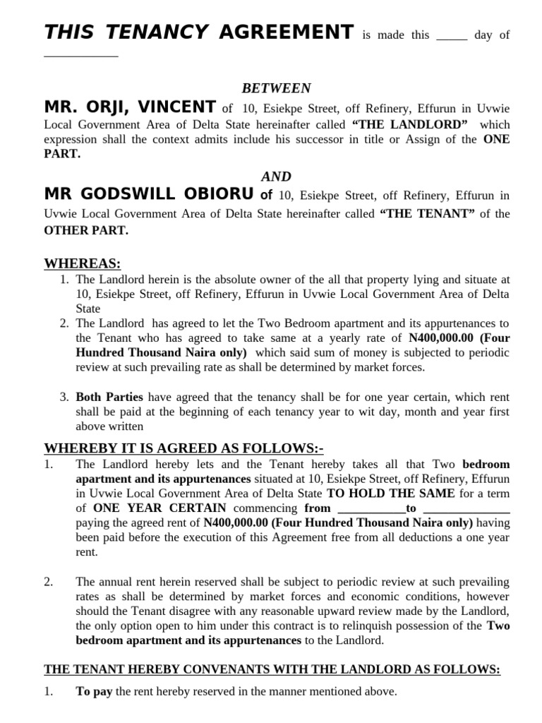 TENANCY AGREEMENT | PDF | Leasehold Estate | Landlord