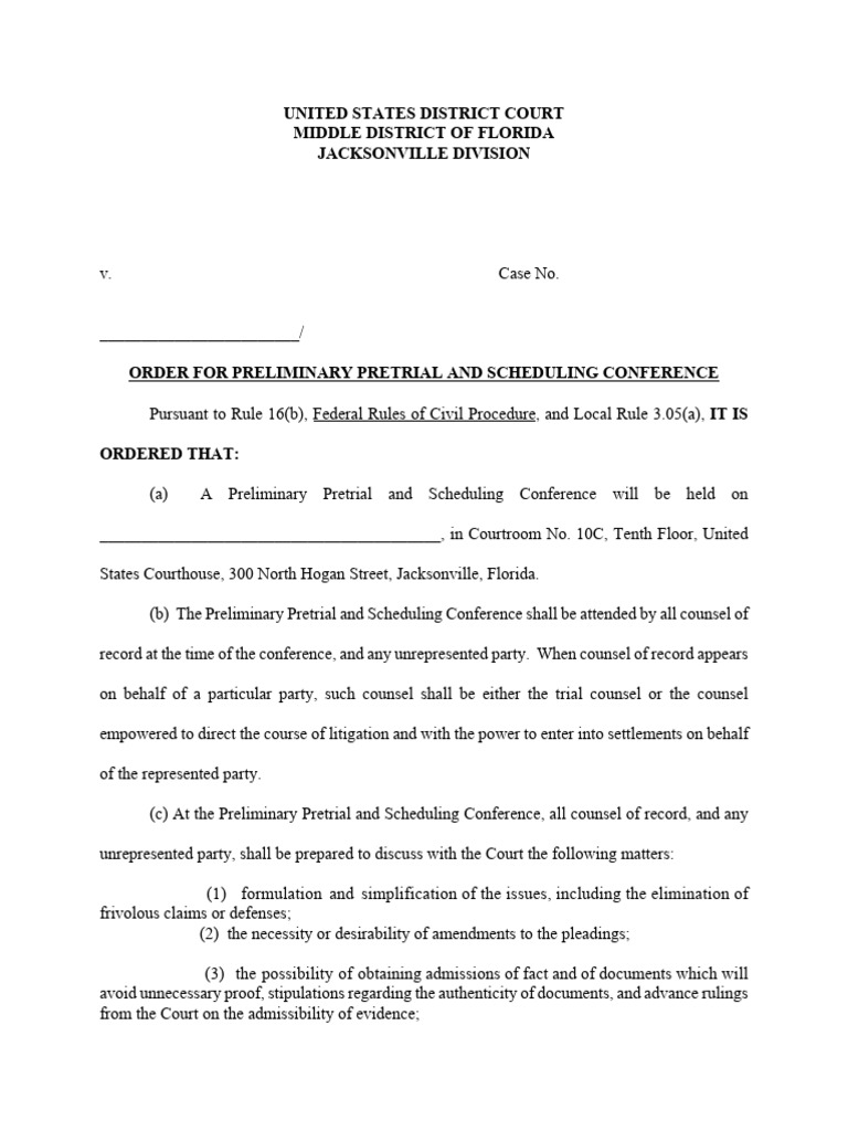 Pretrial Scheduling Conference Order | PDF | United States District ...