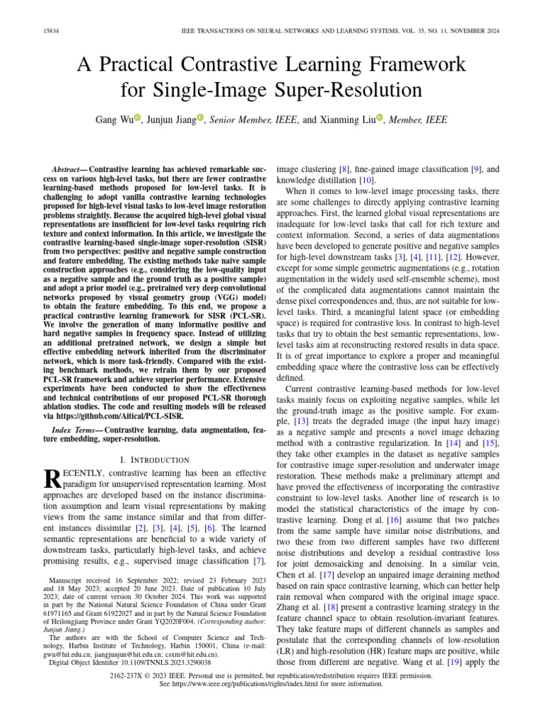 A Practical Contrastive Learning Framework For Single Image Super Resolution | PDF | Artificial ...