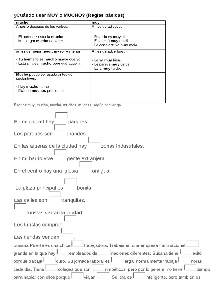 Cuándo Usar MUY o MUCHO | PDF