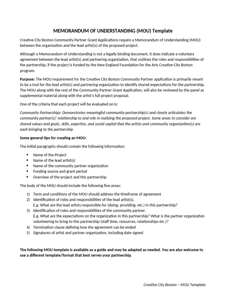 MOUtemplate CCBCommunityPartnerGrant | PDF | Memorandum Of ...