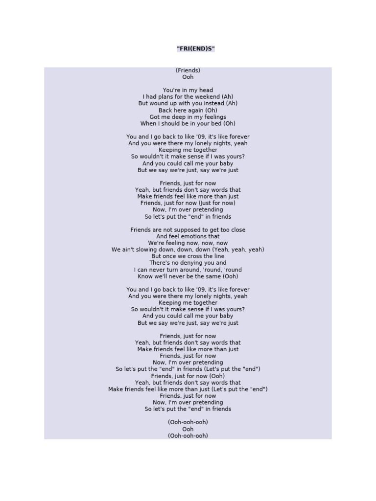 Back To Friends Lyrics Analysis Pdf