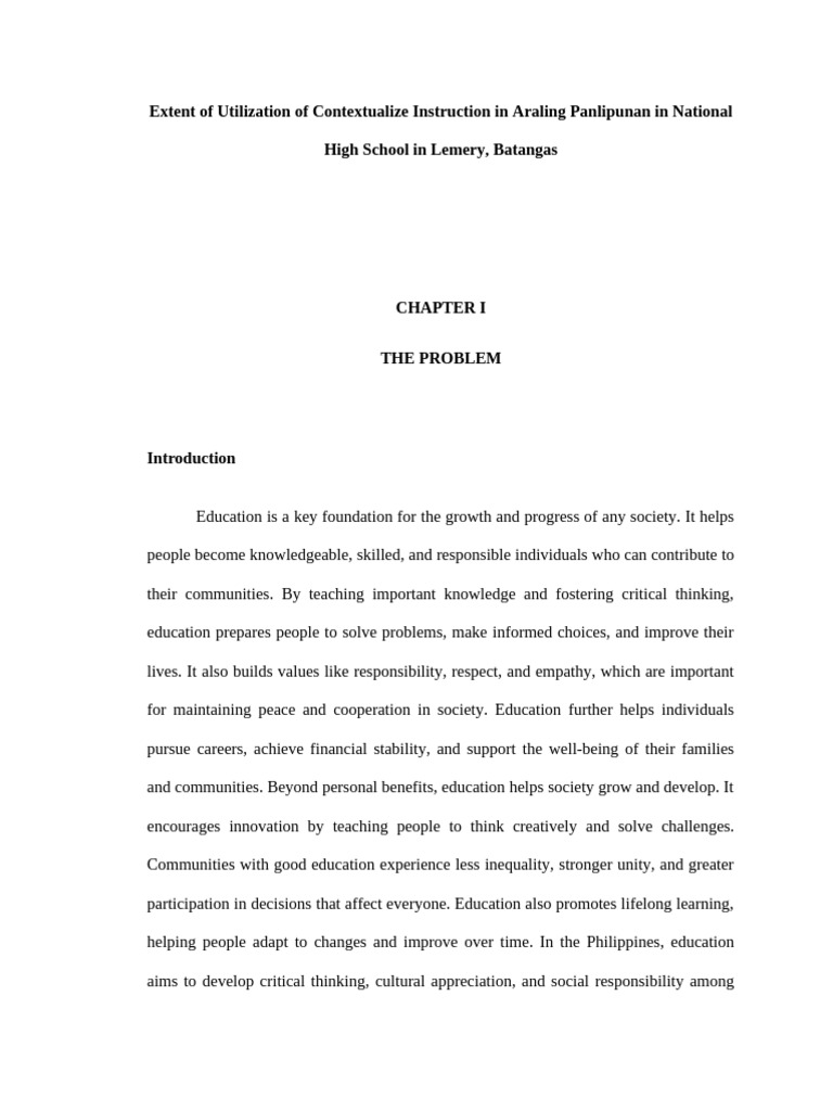 Assessing The Effectiveness of Contextualized Instruction in Araling ...