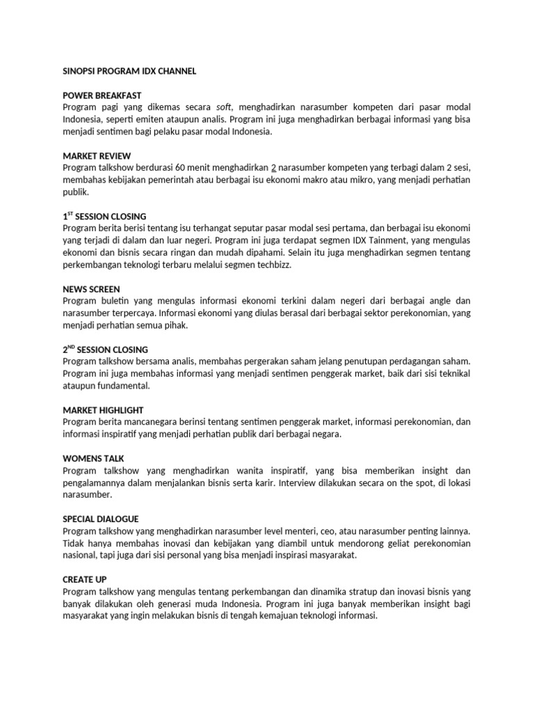 Sinopsis Program Idx Channel | PDF