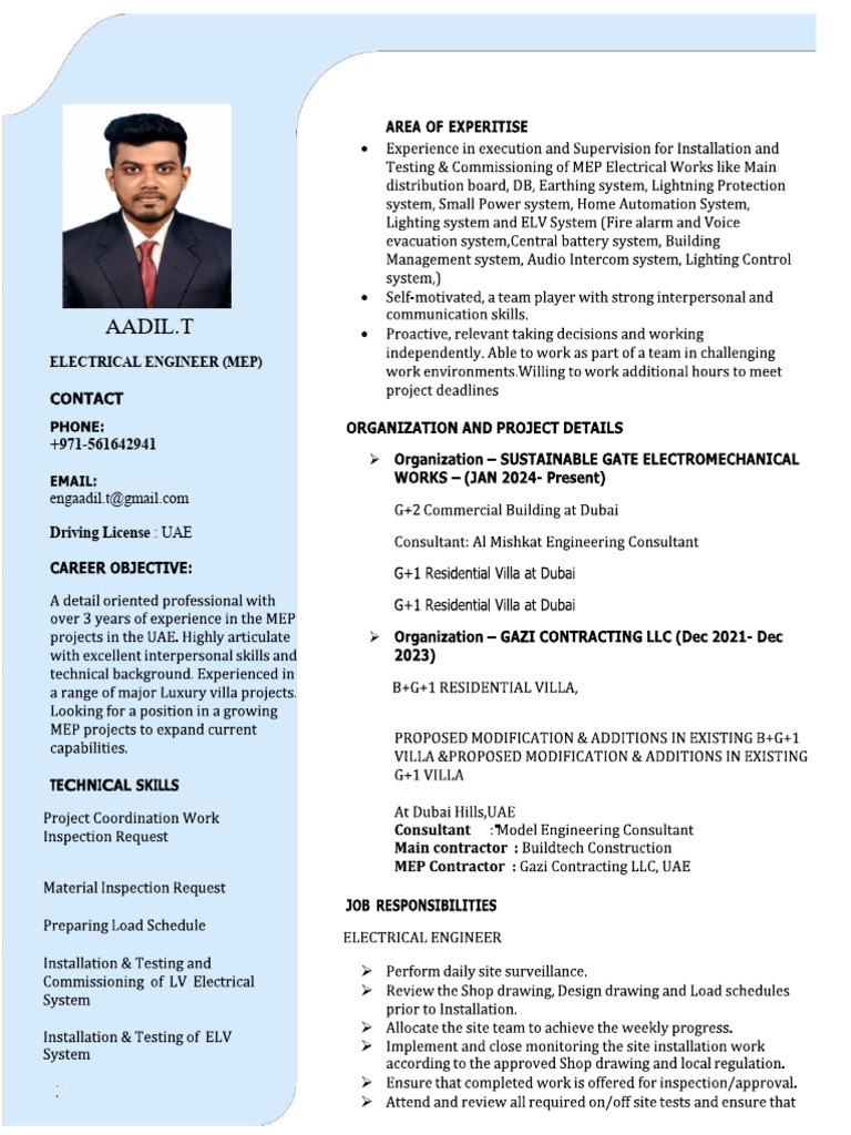 Aadil Electrical Engineer (MEP) - 3.2 | PDF