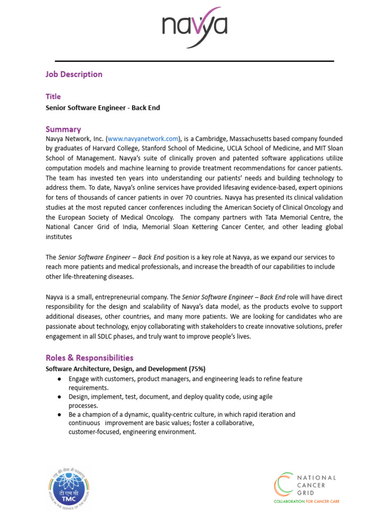 Job Description - Senior Software Engineer - Back End - 2022 (1) | PDF | Agile Software ...