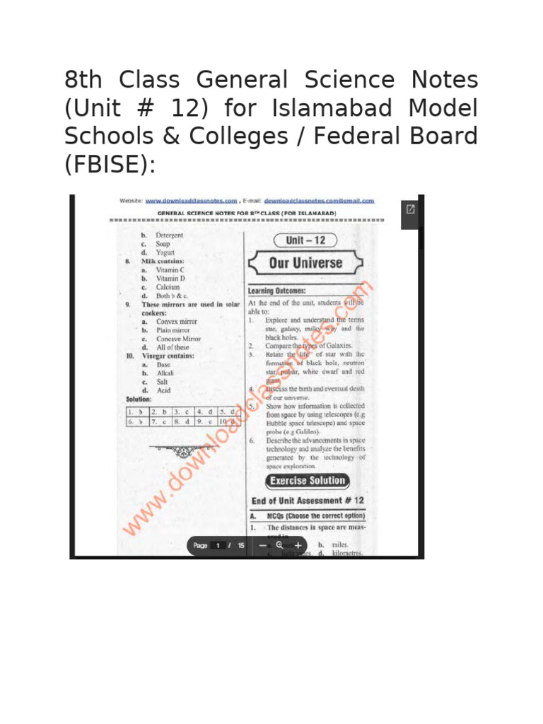 8th Class General Science Notes PDF | PDF