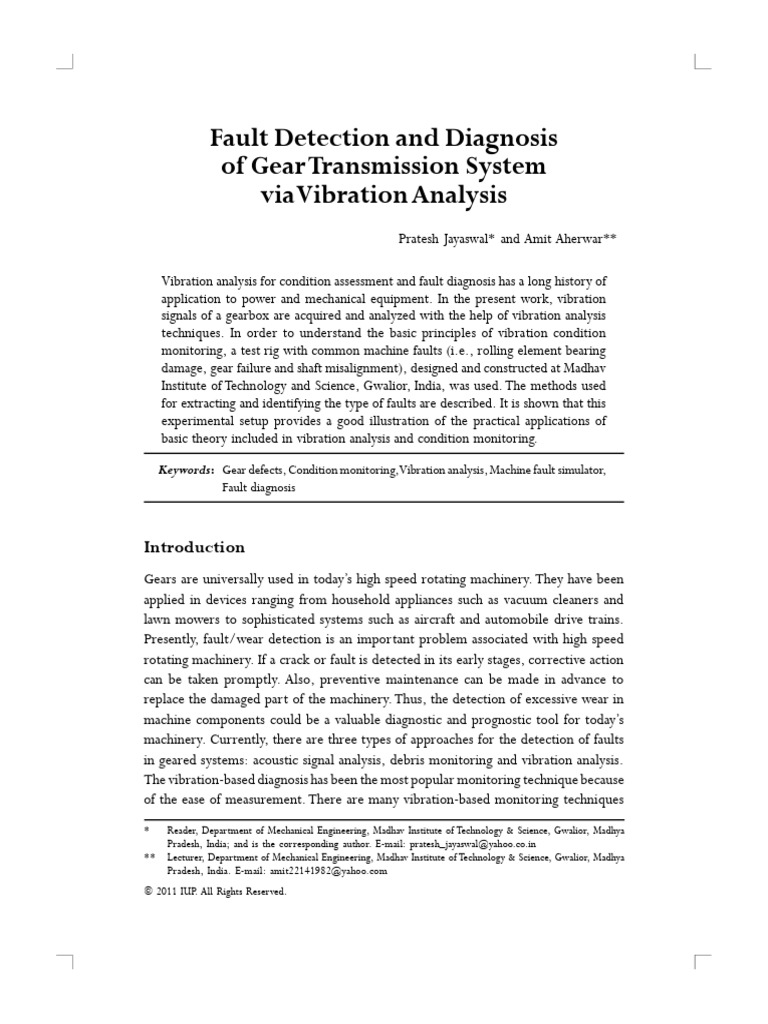 Fault Detection and Diagnosis of Gear Transmission System Via Vibration ...
