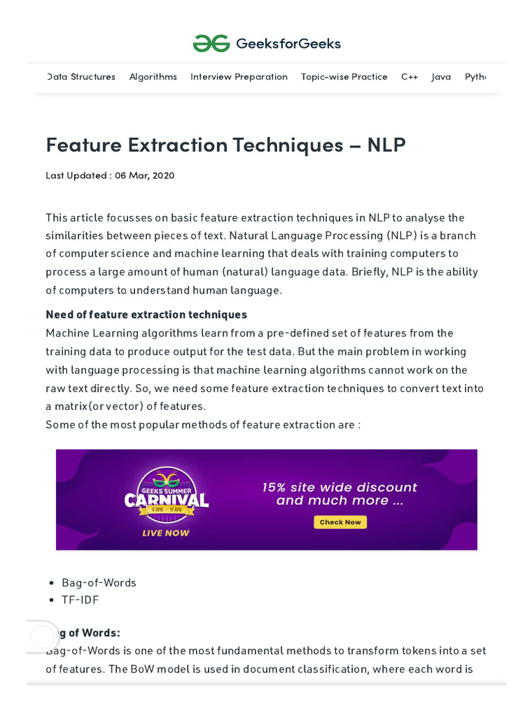 Feature Extraction Techniques In Nlp Pdf Computing