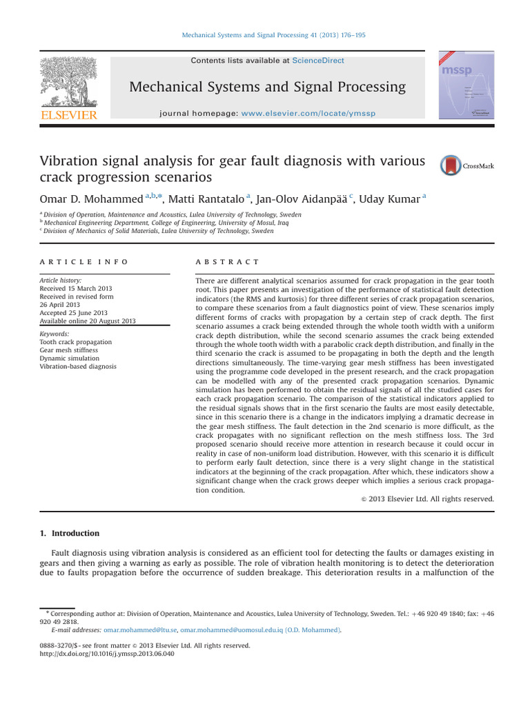Gear Fault Diagnosis via Vibration Analysis | PDF | Gear | Fracture