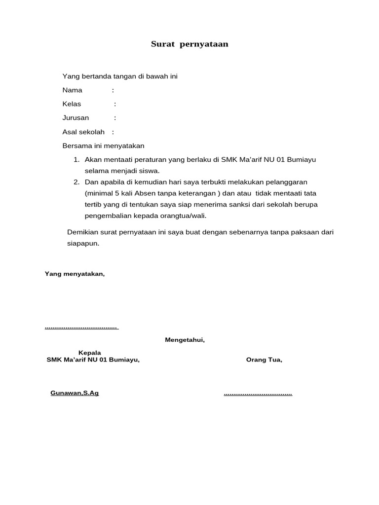 Surat Pernyataan Pindhn - Sing Anyar | PDF