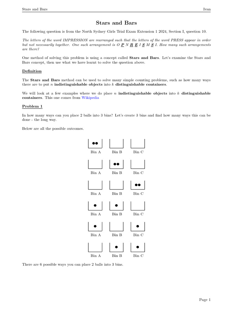 Stars-and-Bars | PDF | Applied Mathematics | Mathematics