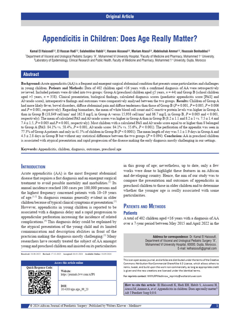 Appendicitis in Preschool Children | PDF | Medical Specialties ...